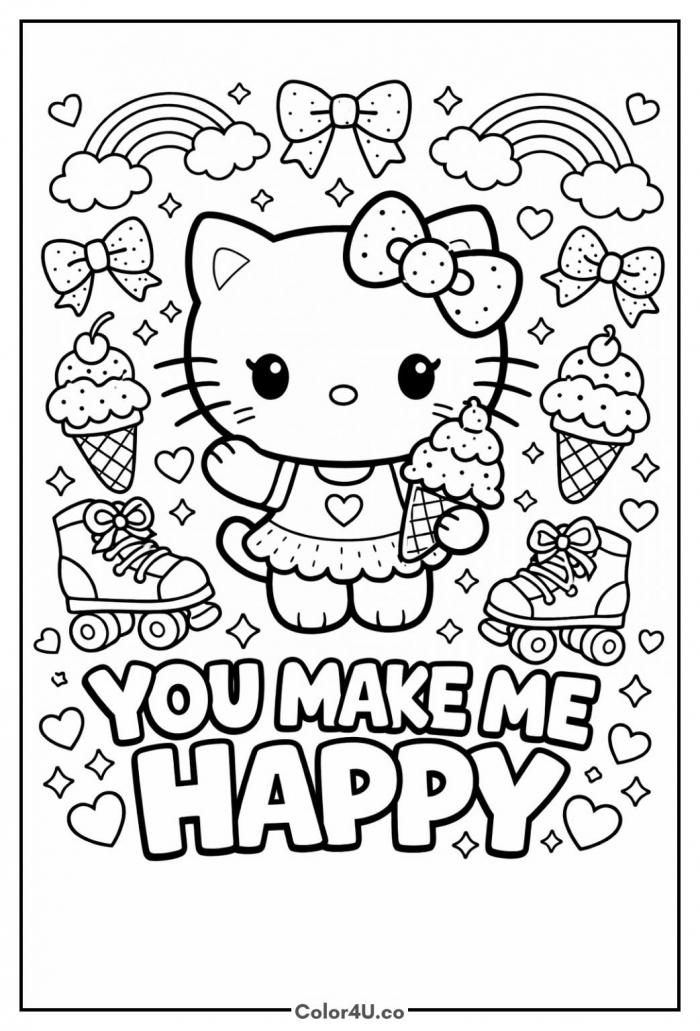 Hello Kitty - YOU MAKE ME HAPPY Coloring Page (Free PDF) - Print ...